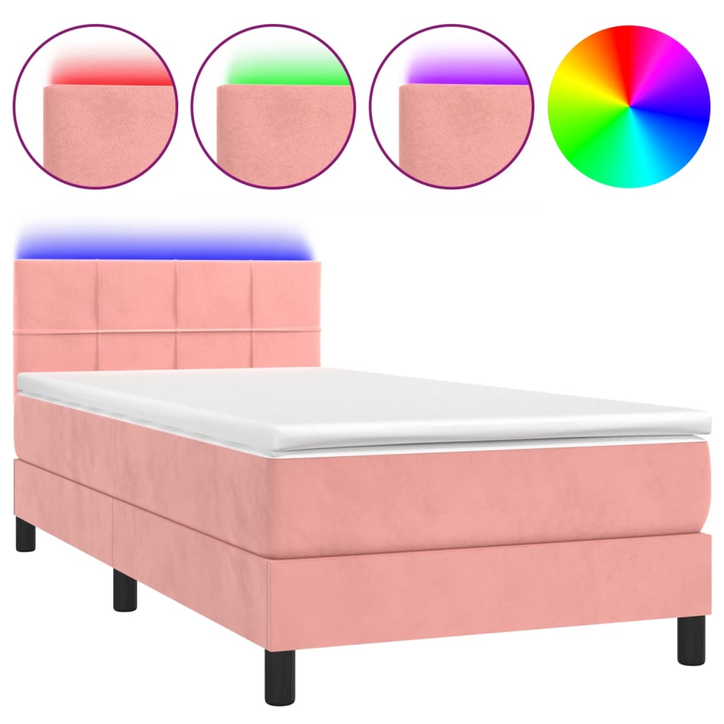 Lit boxspring avec matelas en velours rose et LED 90x200 cm | Leroy Merlin