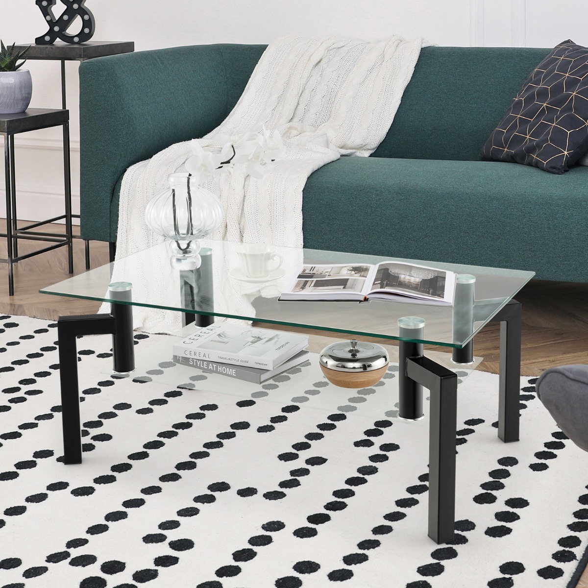 Table basse transparente en verre trempé à 2 Niveaux Table Basse Salon ...