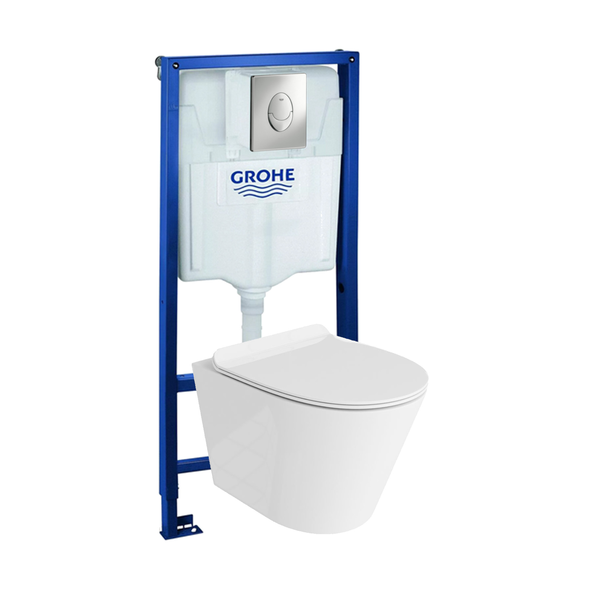 GROHE Bâti-support Skate Air + Lavita WC Galve suspendu blanc sans bord + panneau de commande ...