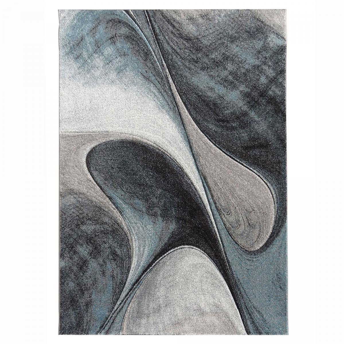 Tapis salon 200x290 tissé bleu et gris rectangle motif géométrique ...