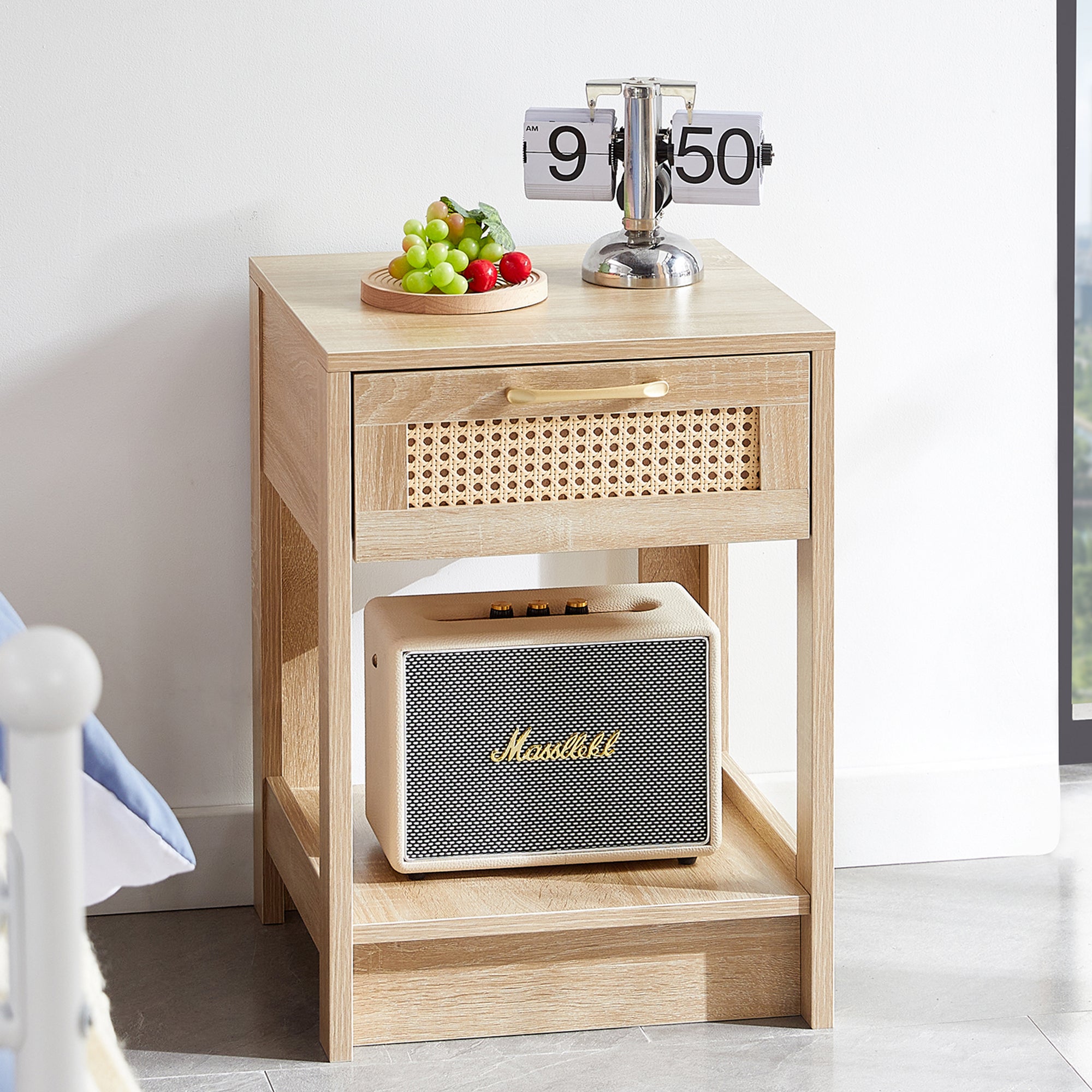 Mesa auxiliar con cajón, 55 x 40 x 40 cm, MDF, natural | Leroy Merlin