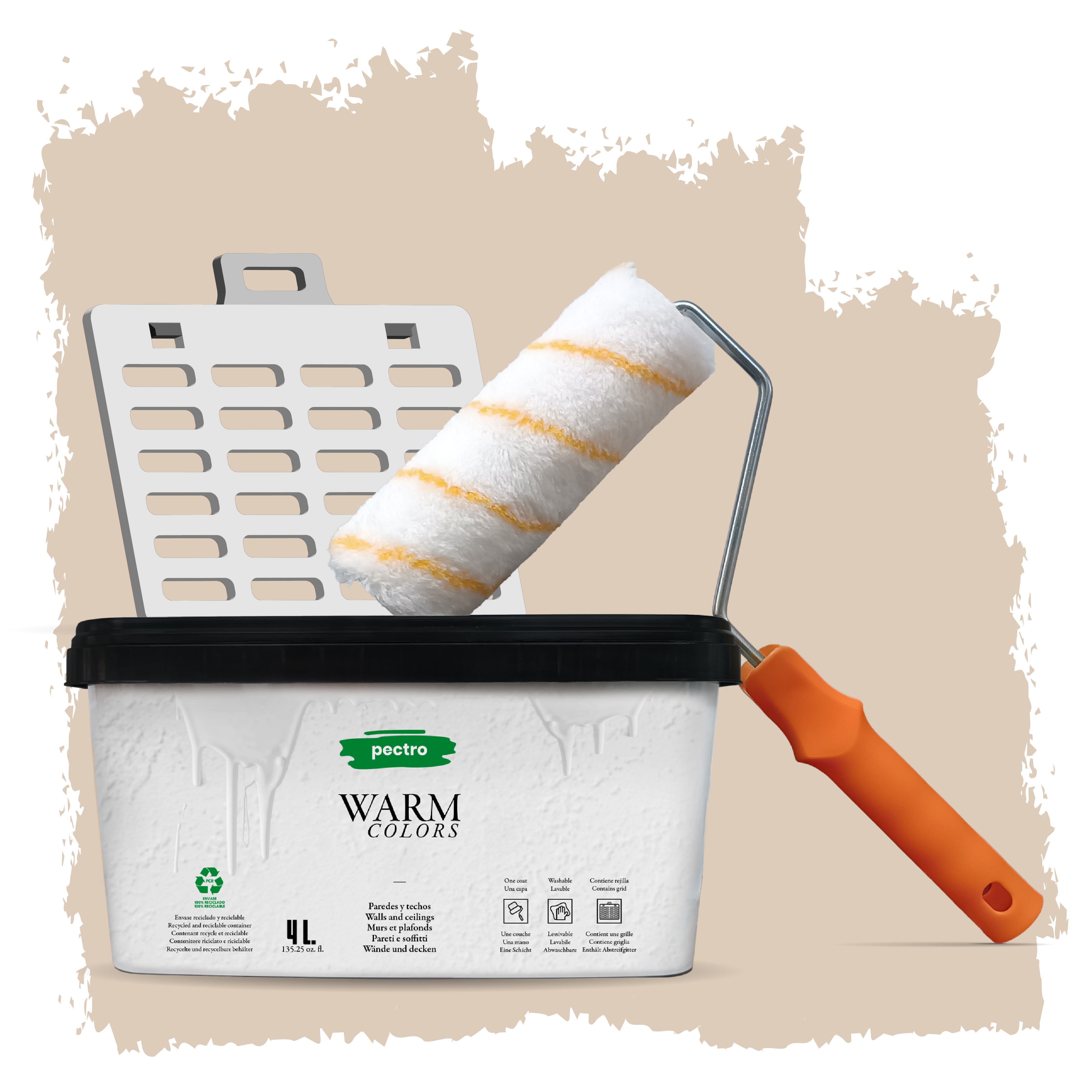 Peinture Une Couche couleur KAKI DOUX 4L + Rouleau + Grille - Peinture ...