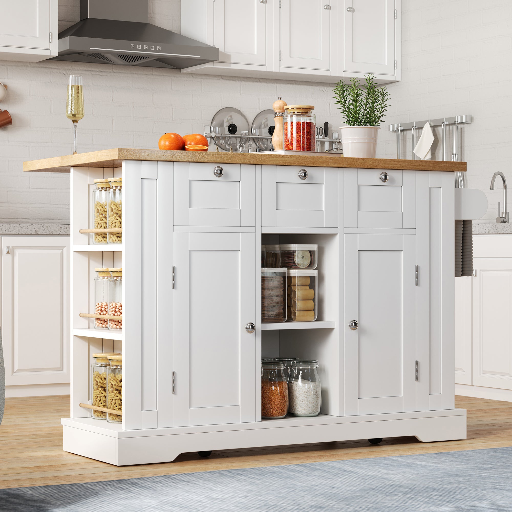 Isla de cocina móvil con 3 cajones, 2 puertas y estantes - encimera ...