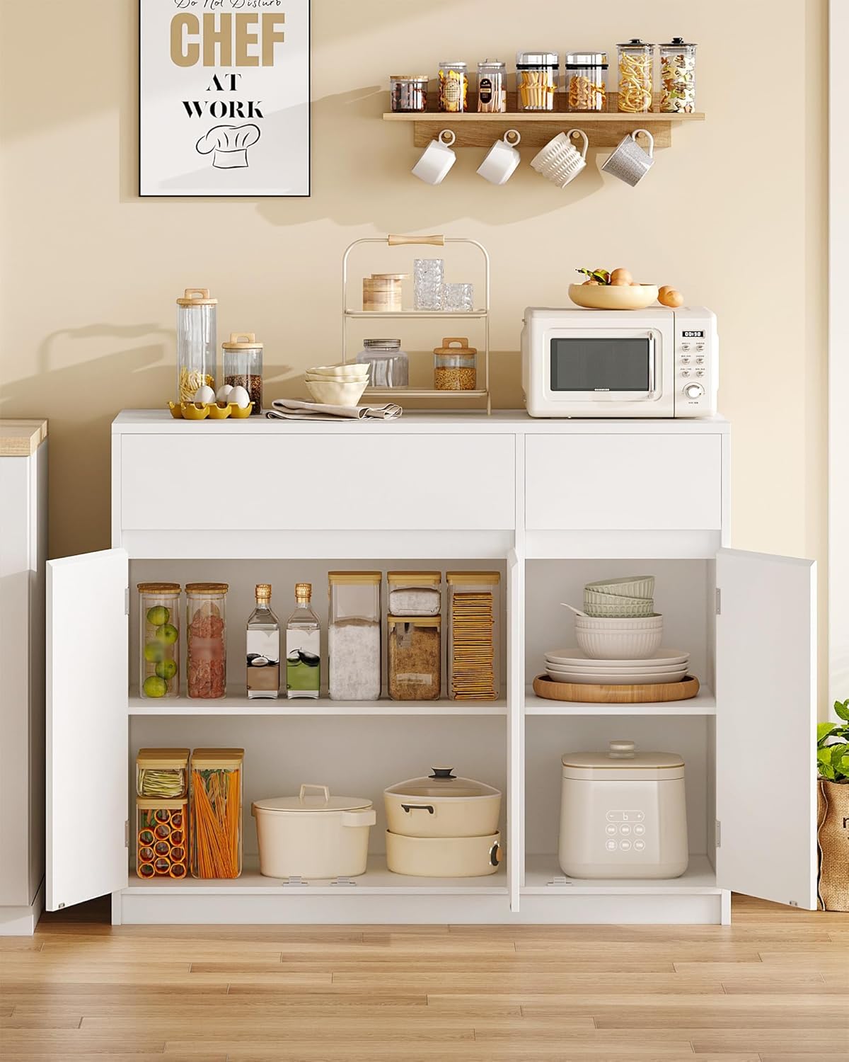 Buffet, Meuble Cuisine, Meuble de Rangement avec 2 Tiroirs, 3 Portes ...