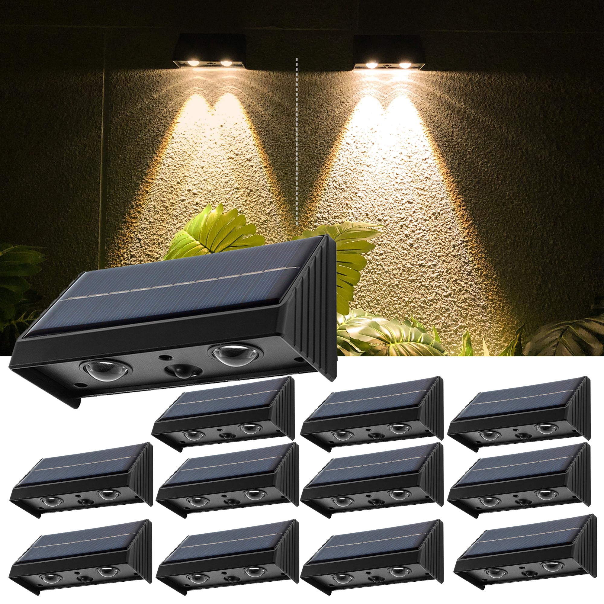 Appliques murales solaires, 50 lumens lumineux pour clôture extérieure ...