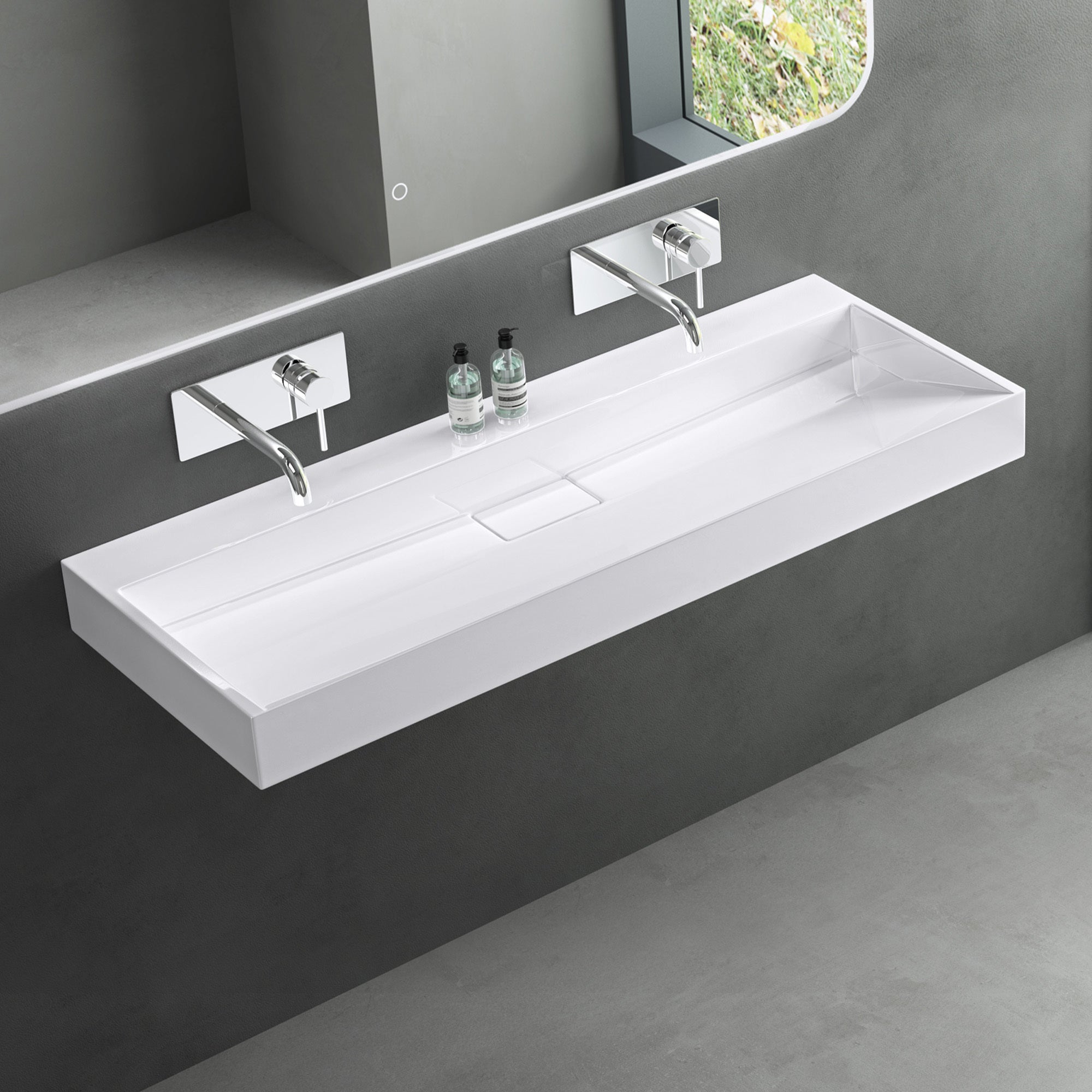 Mai & Mai Lavabo Salle de Bains Vasque Suspendu Blanc 120x46x11cm ...