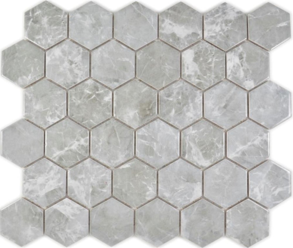 Mosaico cerámico efecto mármol gris carbón, panel hexagonal - 11H-0201 ...
