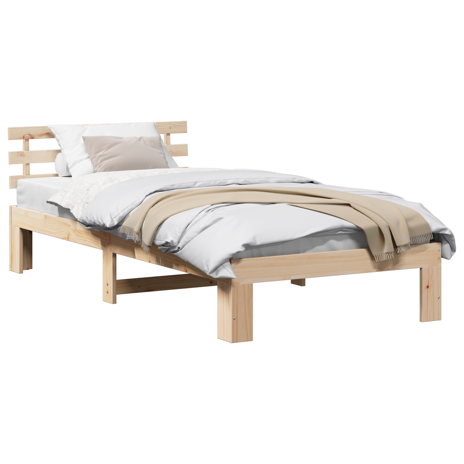 Lit simple | Lit adulte | Cadre de lit en bois de pin Bois naturel Bois ...
