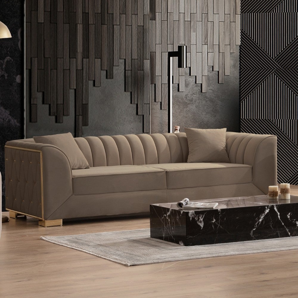 Sofá marrón 230x80x95 cm patas doradas | Leroy Merlin