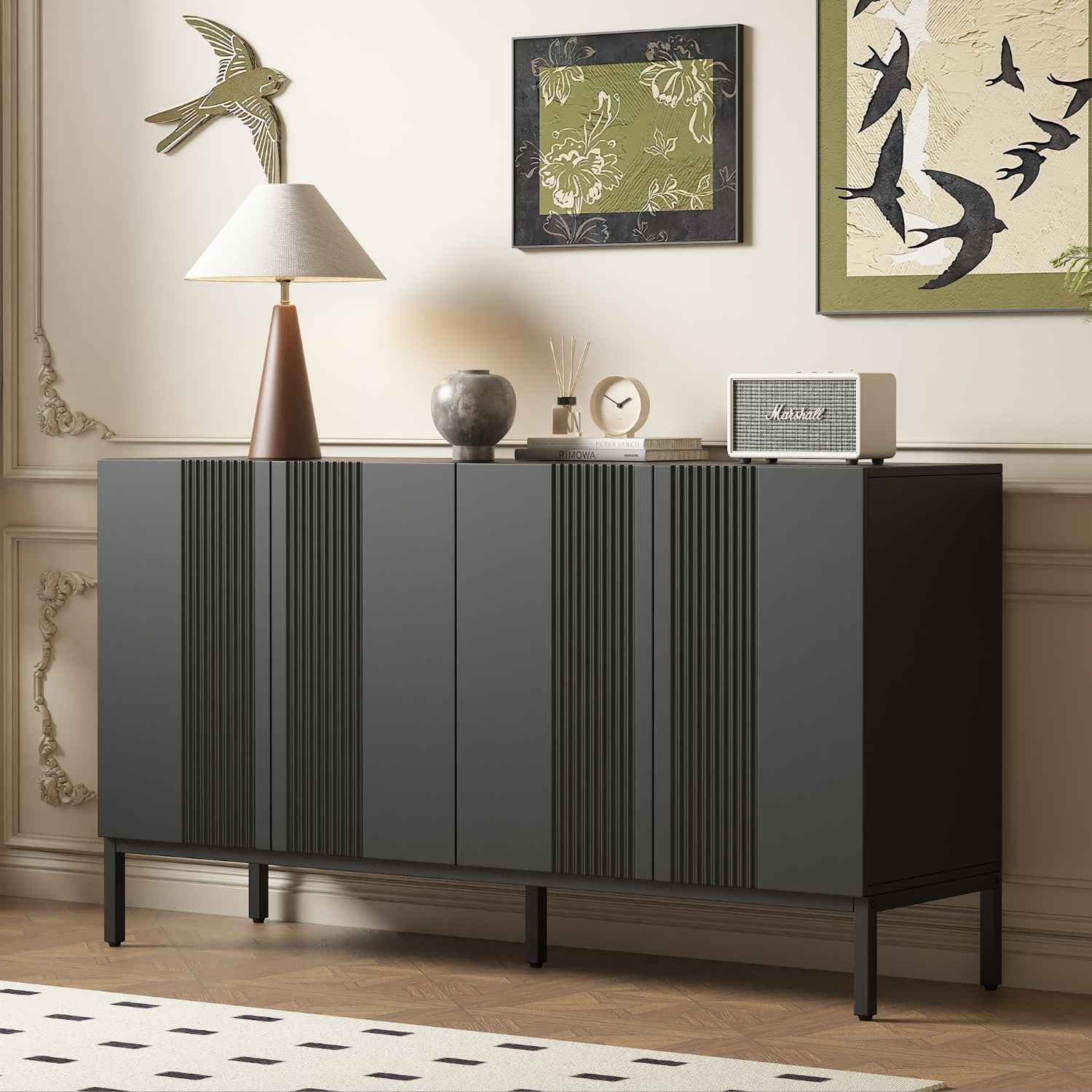 Modern Sideboard with Unique Line, 4 Doors, Handleless Door, for Dining ...