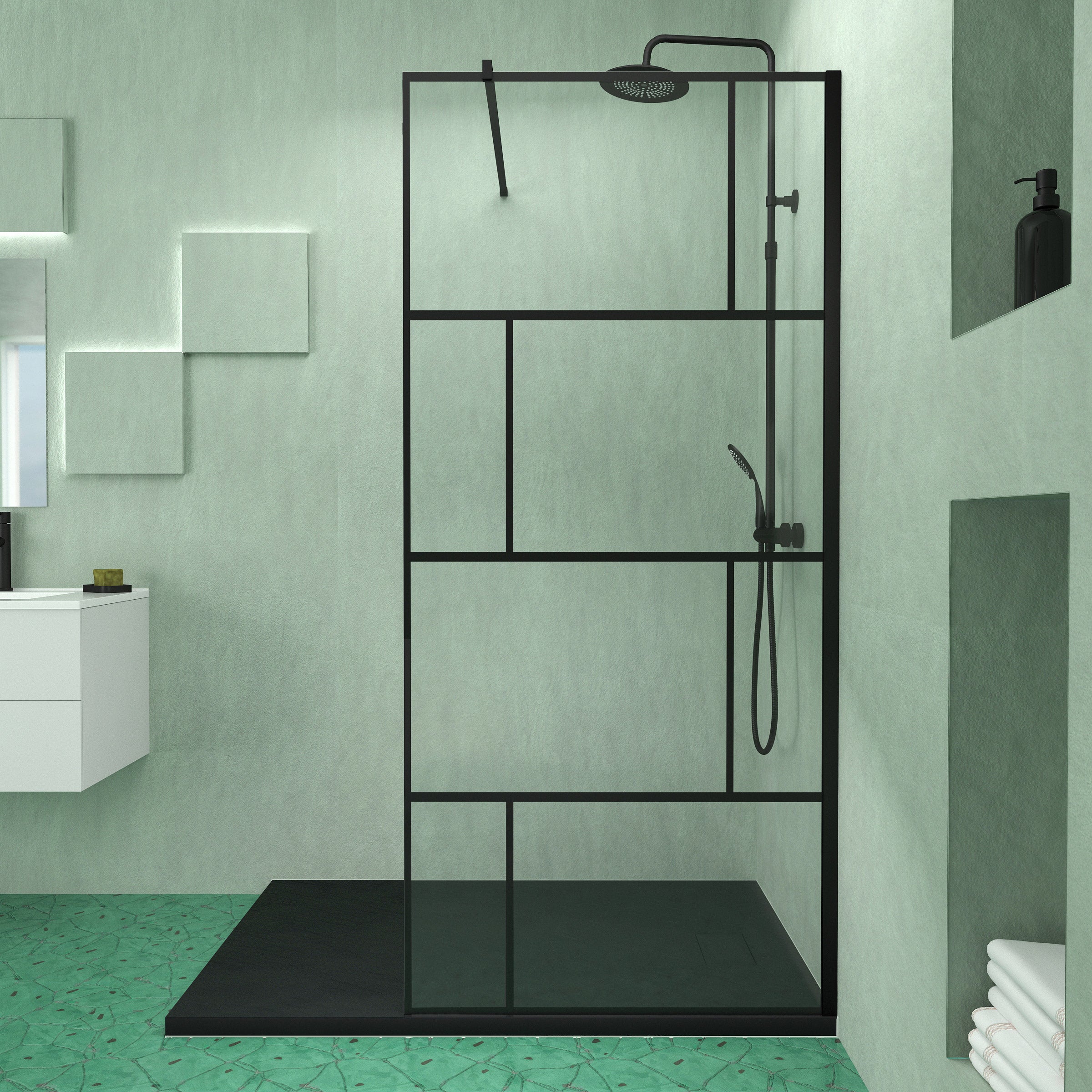 Pack Paroi de douche 90x195 cm + Receveur Noir effet pierre 140x90 cm ...