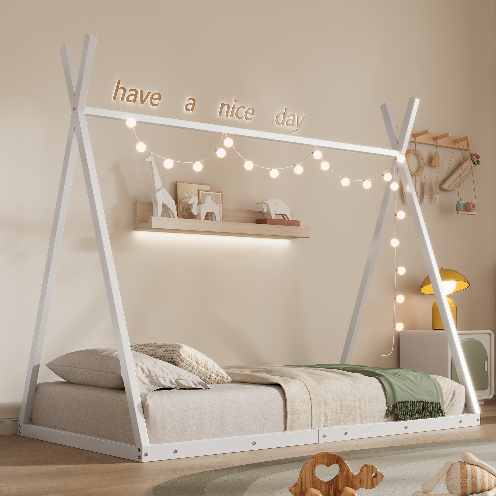 Lit tipi 90 x 200 cm en métal pour bébé - forme triangle - sommier à ...