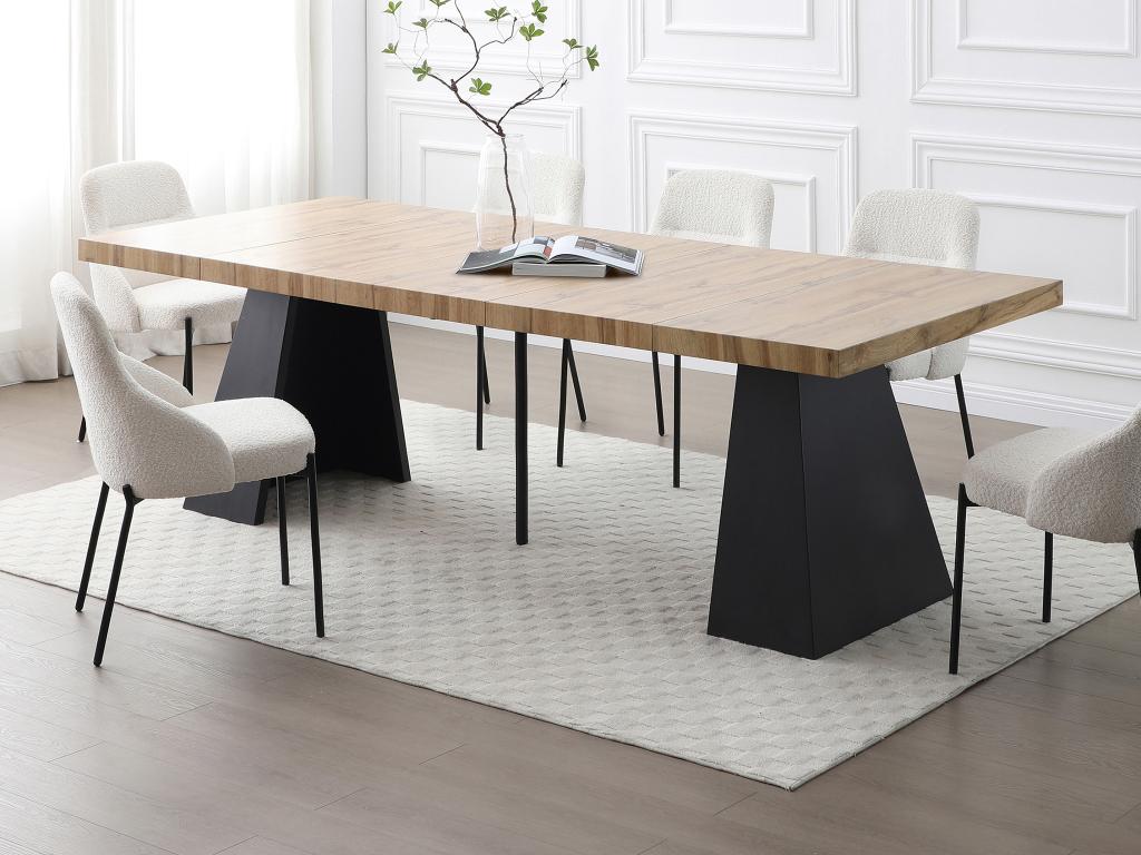 Table à manger extensible 4 à 10 personnes en MDF et métal - Naturel et ...