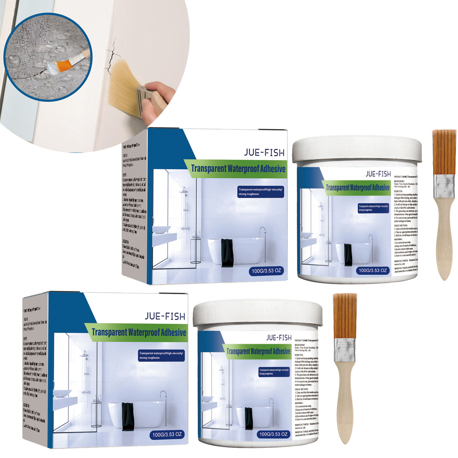 Colle transparente étanche, 2 pièces, revêtement imperméable, salle de ...