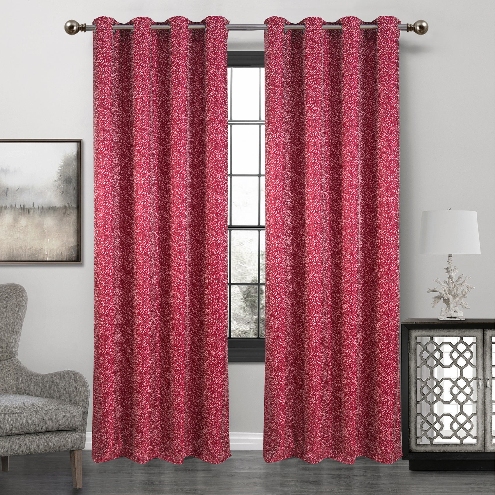 Paire de rideaux obscurcissant à point blanc - Rouge - 140x260 cm ...