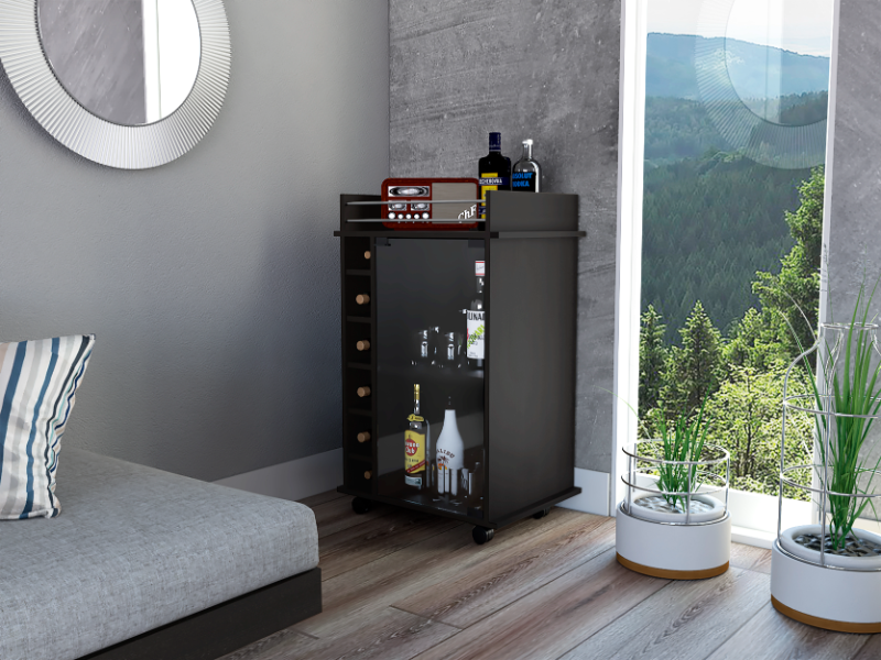 Chariot de bar Dukat avec porte en verre et roulettes | Leroy Merlin