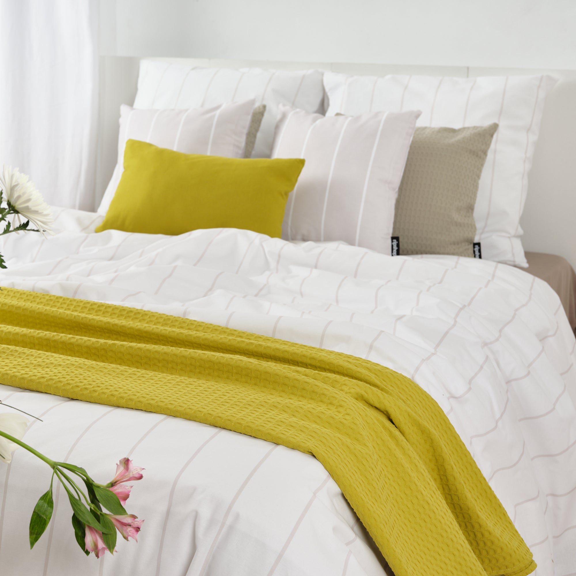 Plaid Waffle 100% coton Vert Pistache 130x170 cm | Leroy Merlin