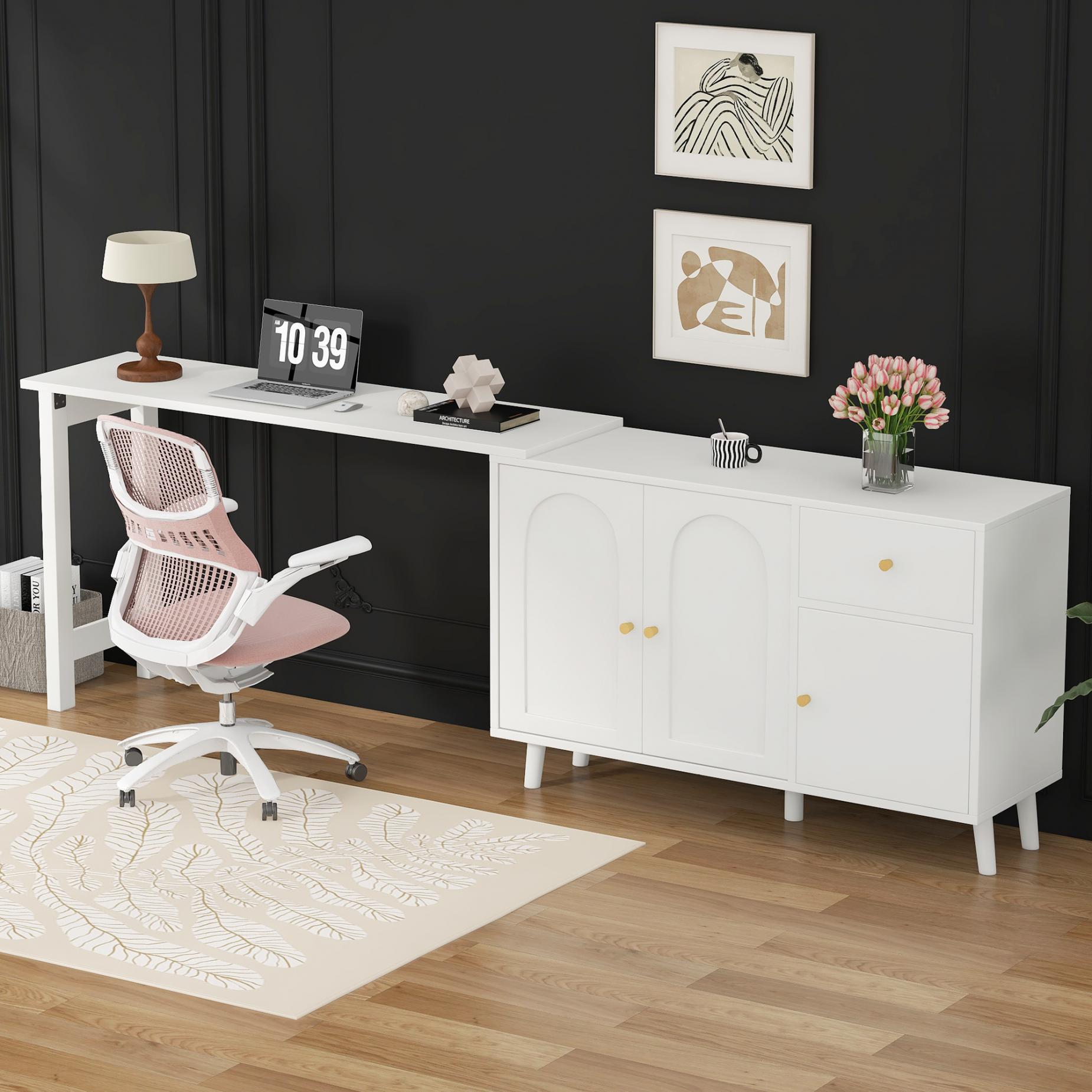 Bureau et Buffet 2-en-1 Multifonction – Rotation 360° avec 3 Portes et ...