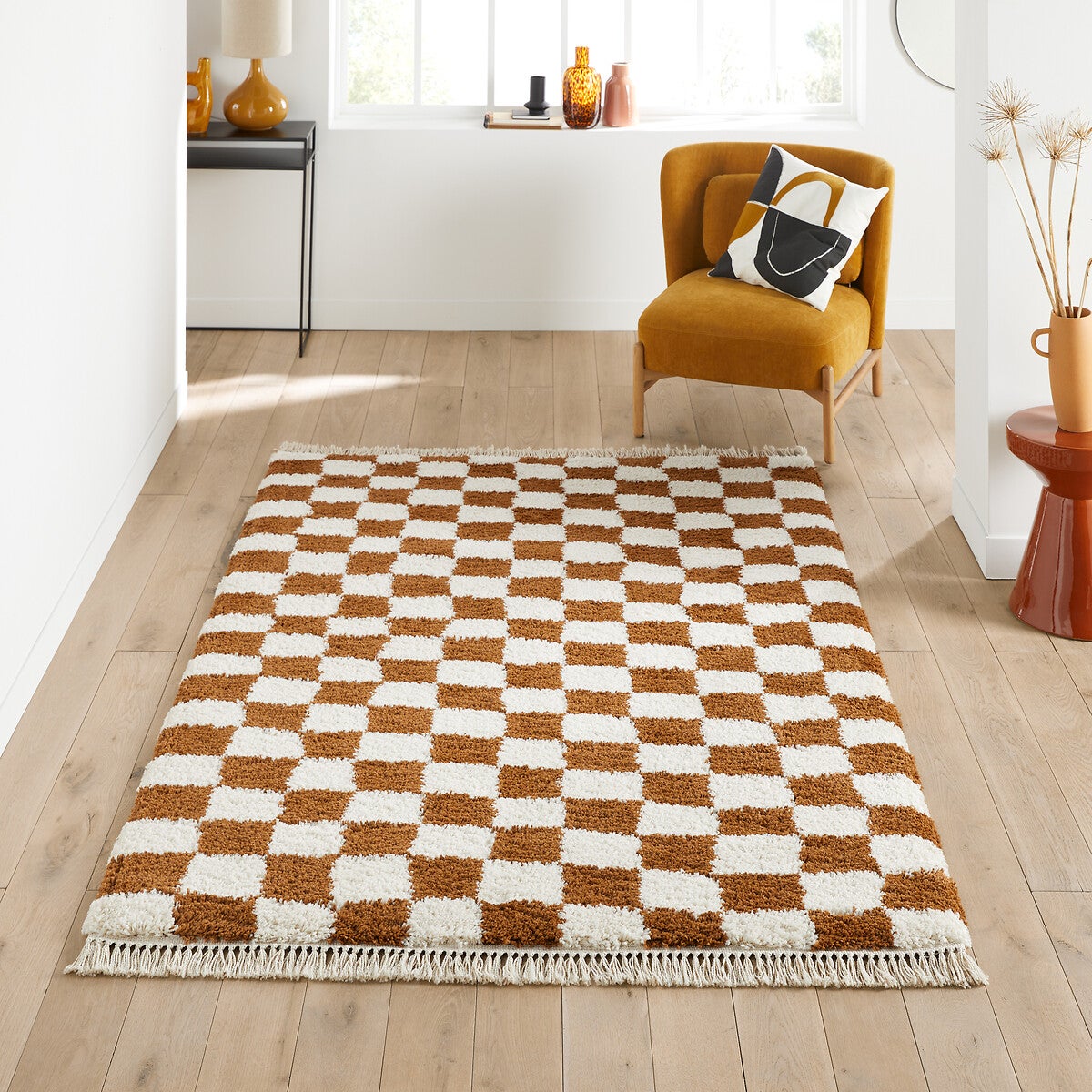 Tapis damier, Danito - Cognac - 120 x 170 cm | Leroy Merlin