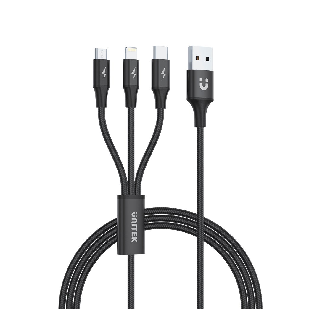 UNITEK Câble de charge multiple USB vers USB-C / Micro USB et Lightning ...