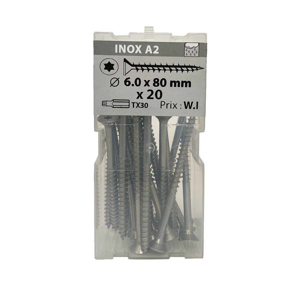 Boite 20 vis agglo 6 x 80mm tête fraisée torx filtage partiel | Leroy ...
