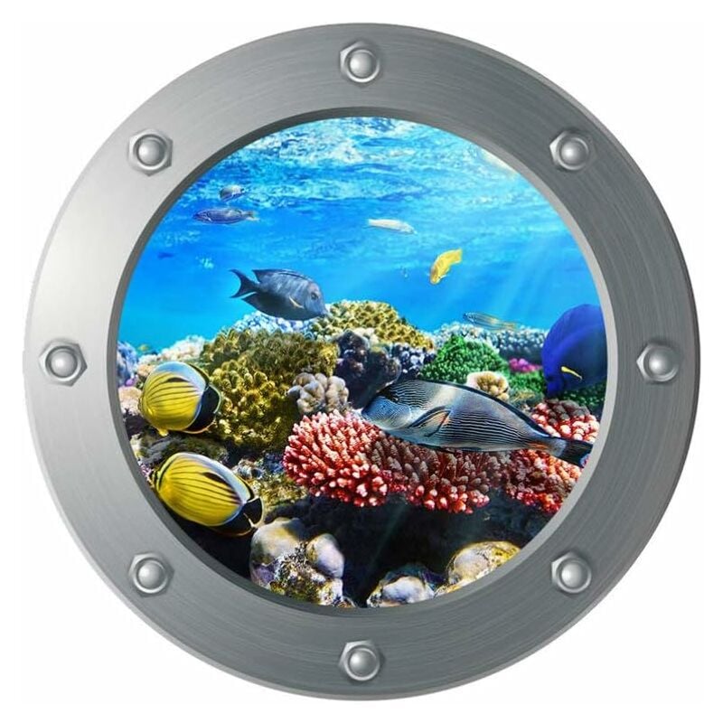 Sticker mural 3D sous-marin hublot Ocean World sous-marin | Leroy Merlin