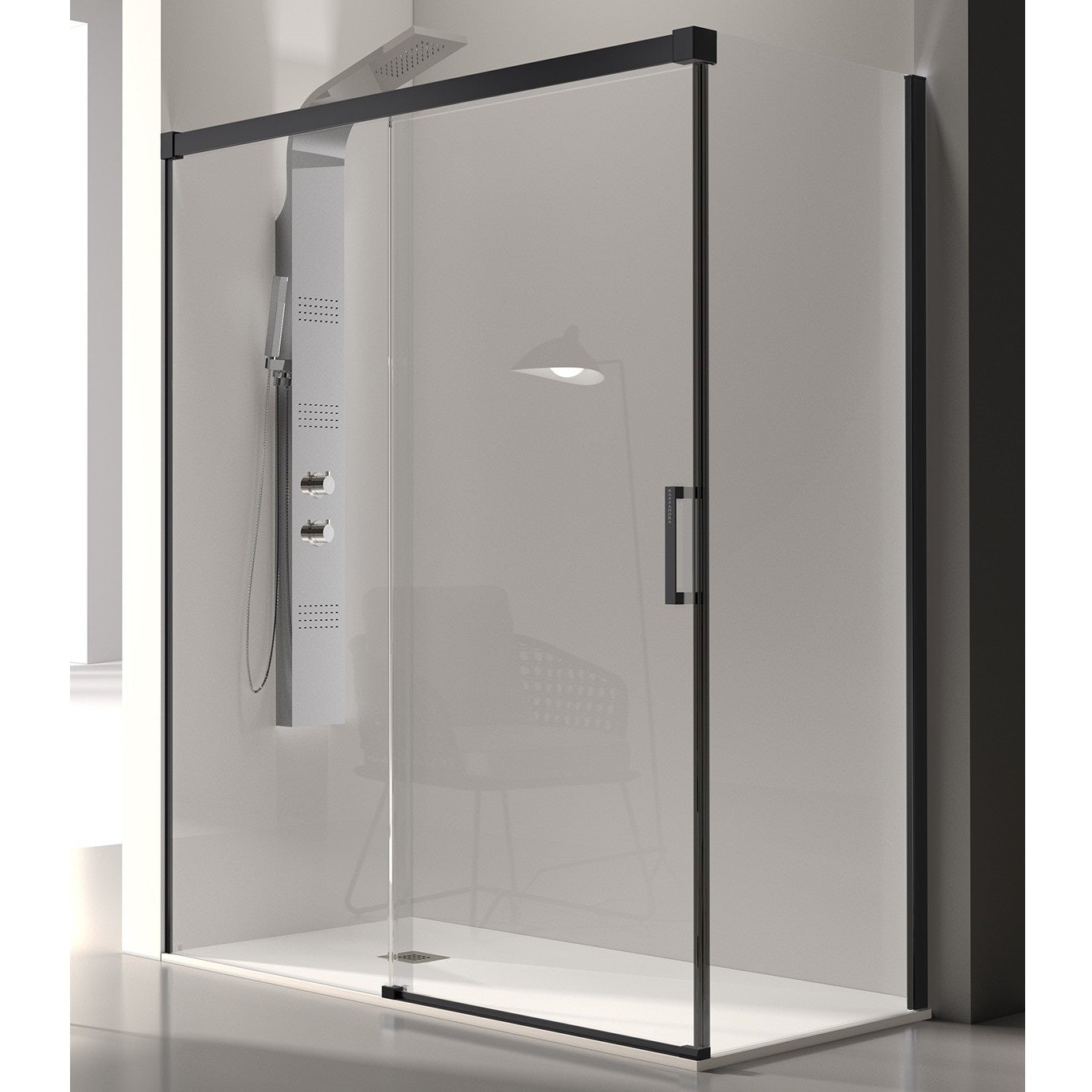 Frontal de ducha + Puerta Corredera GLASÉ perfil Negro mate 125 cm Pared lateral: 66 - 69 cm ...