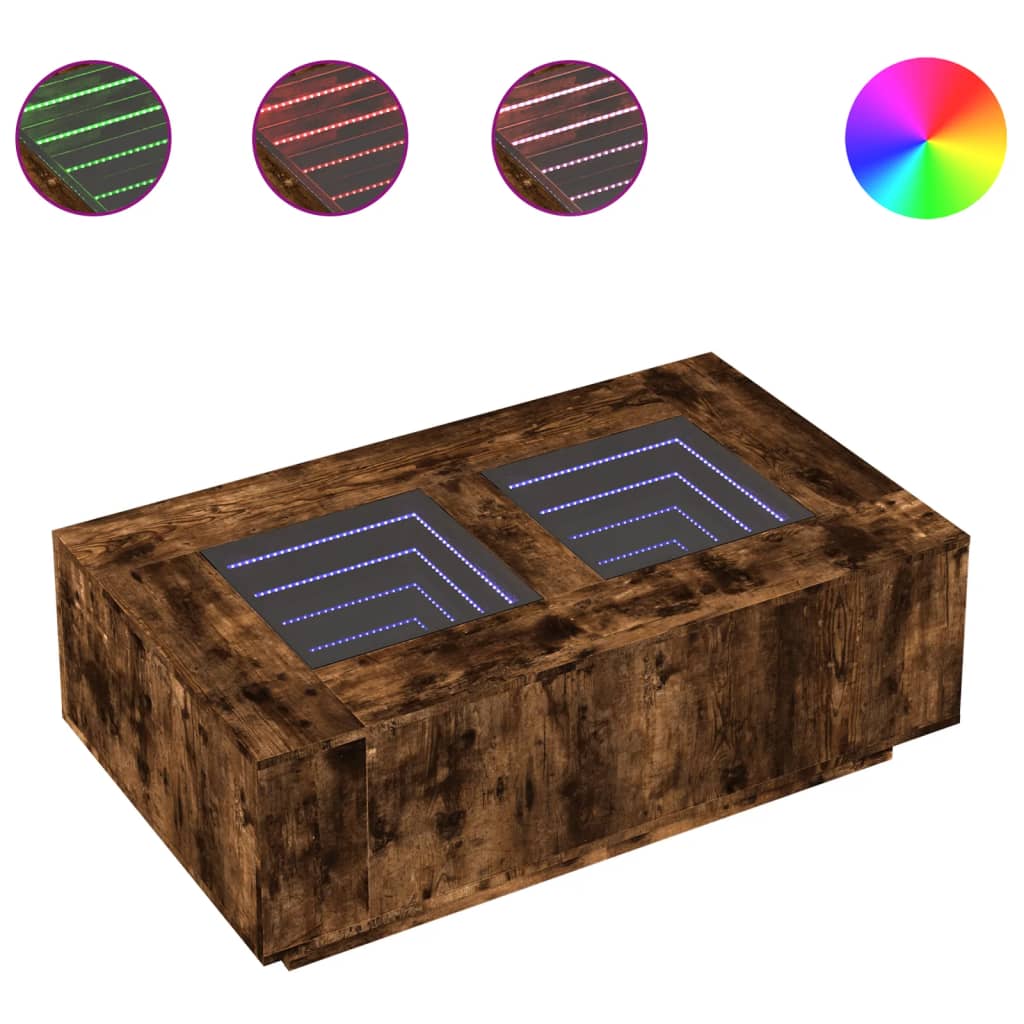 Mesa de centro，Mesa auxiliar，Mesita de centro con Infinity LED roble ahumado 116x69x40 cm ...