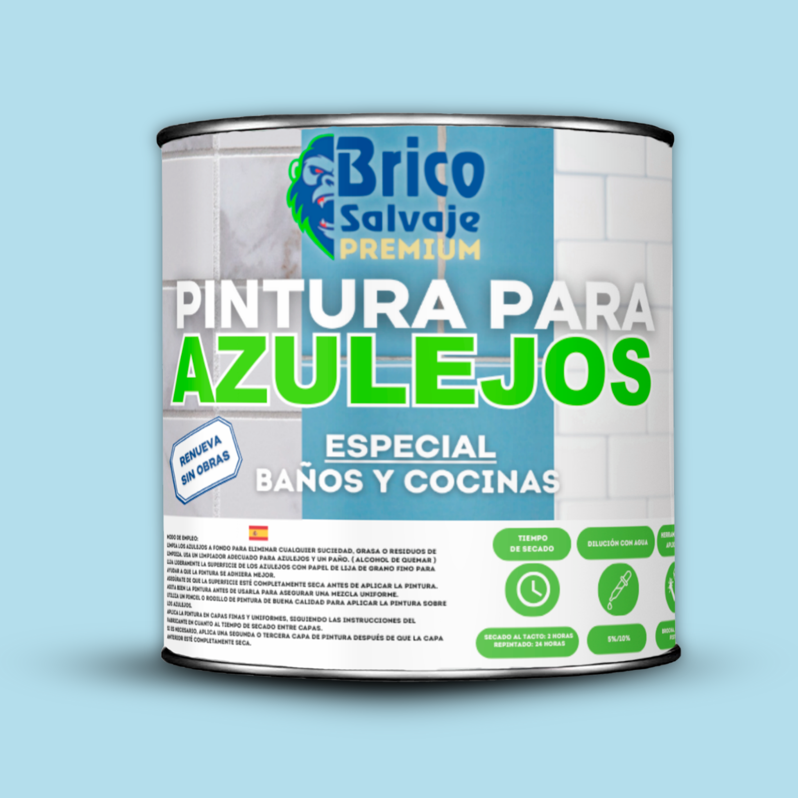 Pintura para azulejos Azul Celeste Mate BricoSalvaje Premium 750 ML ...