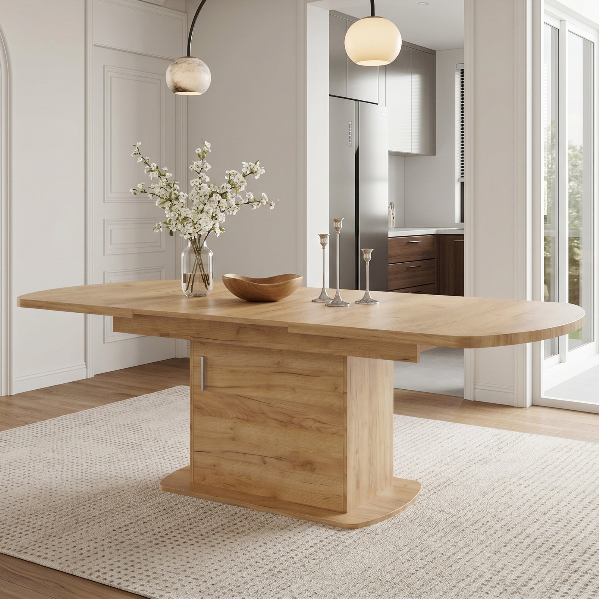 Table à manger extensible ovale 140-200x80x75 cm avec rangement, gain ...