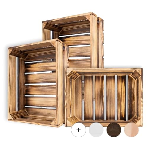 Creative Deco Lot De 3 Caisse En Bois Flammé 40x30x15cm Caisse