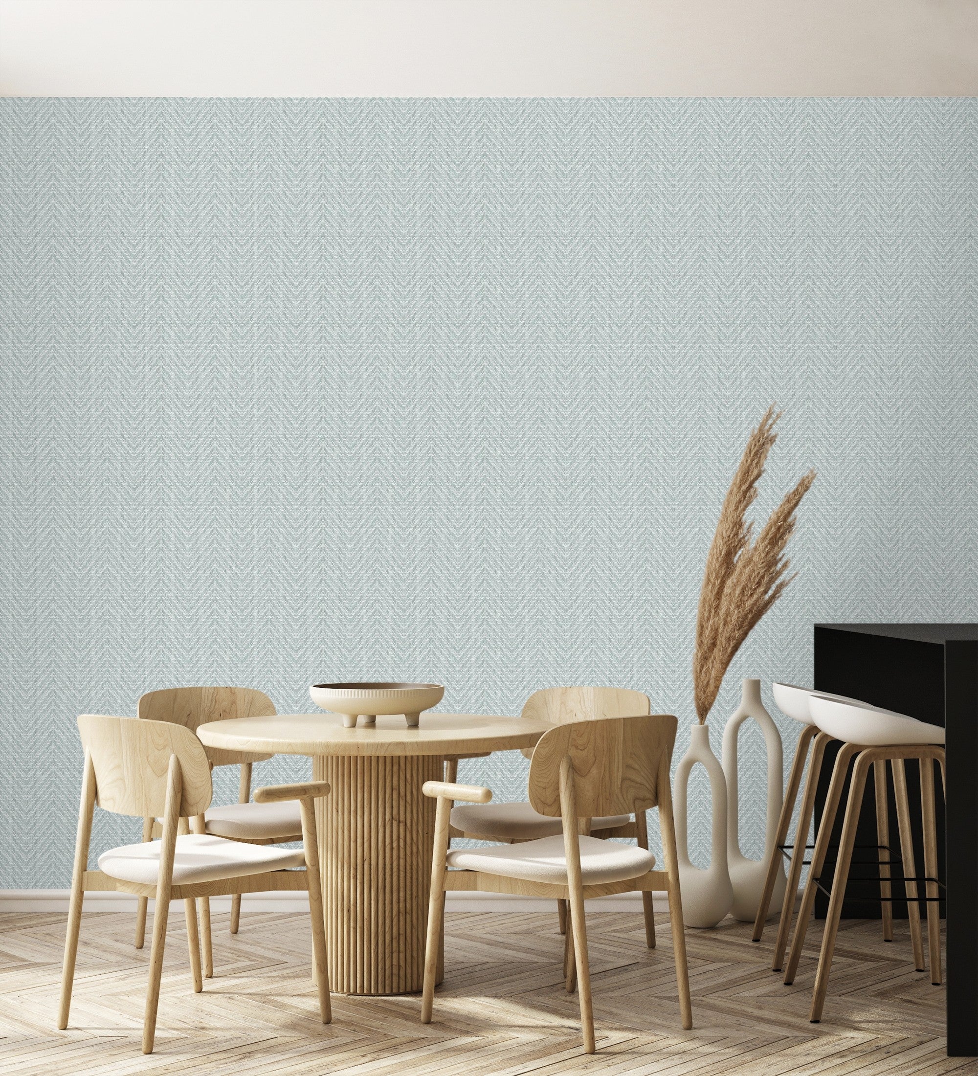 Papel pintado vinílico de espigas efecto fibra vegetal verde agua con ...
