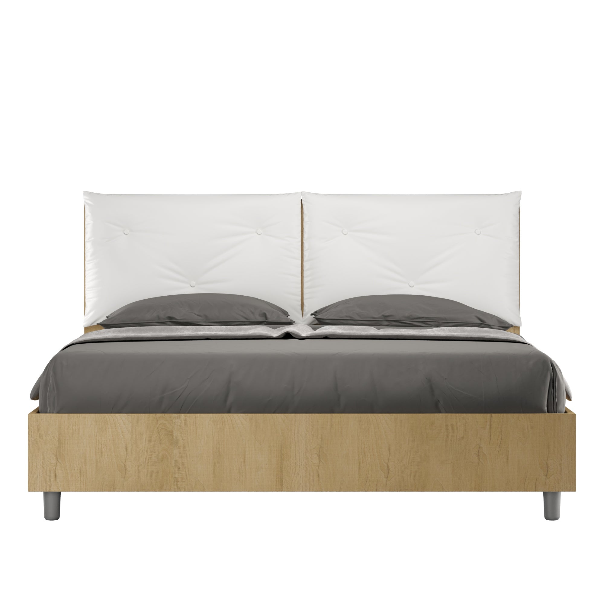 Lit queen size avec sommier 160x200 chêne nature coussins similicuir ...
