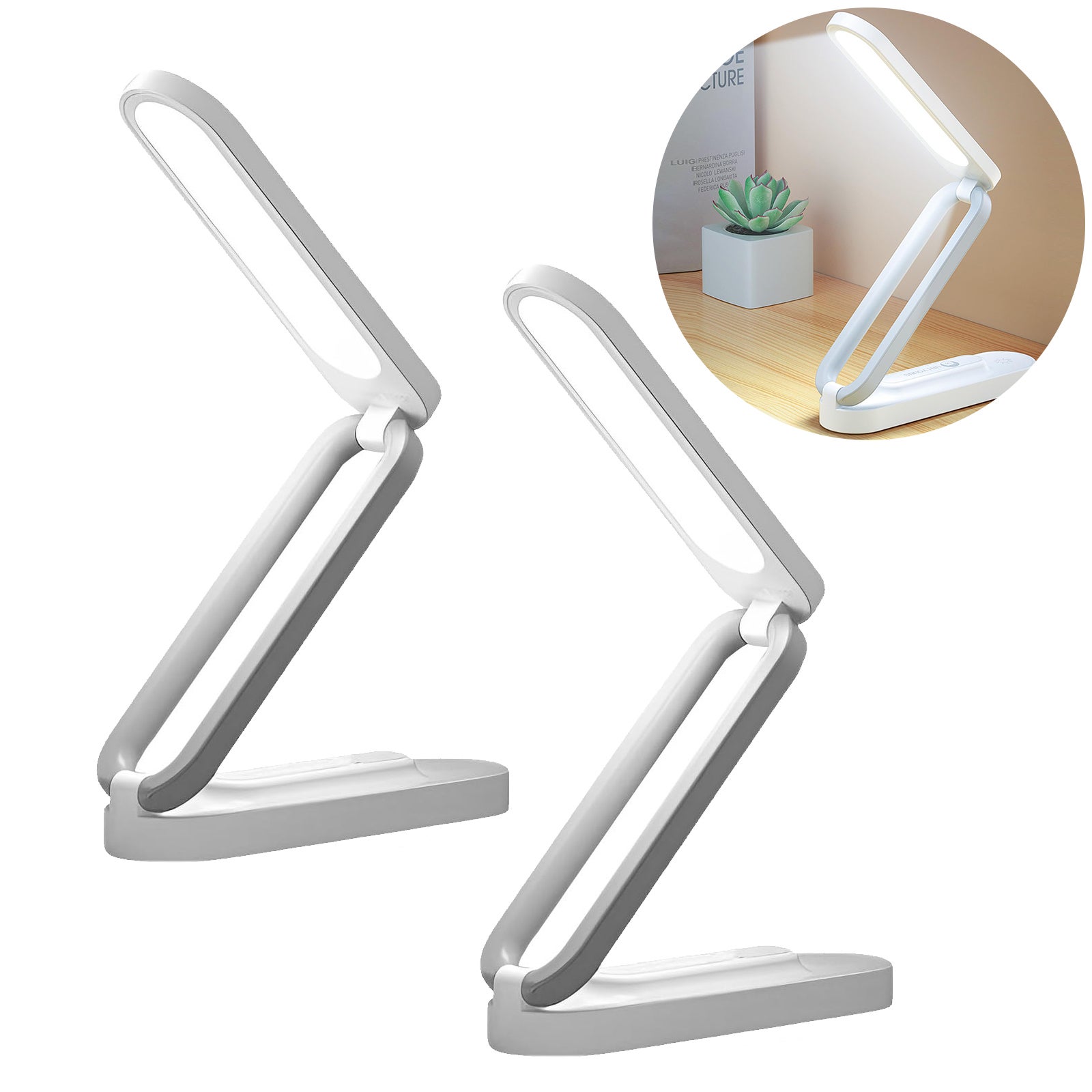 Paquet de 2 lampes de bureau LED sans fil pliables-lampes de Table à ...