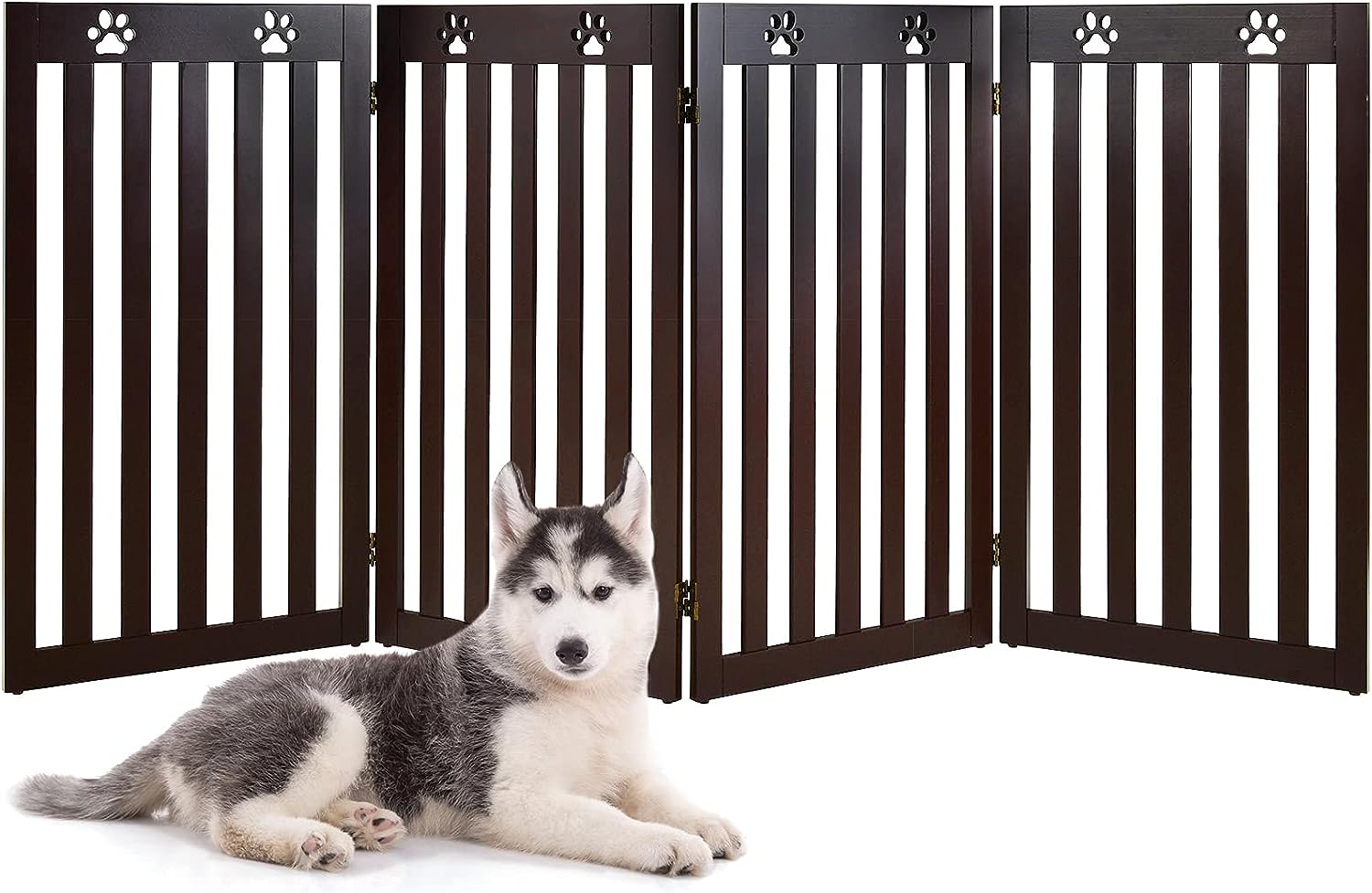 Barrière Autoportante pour Chien 4 Panneaux en Bois Charnières Marron ...