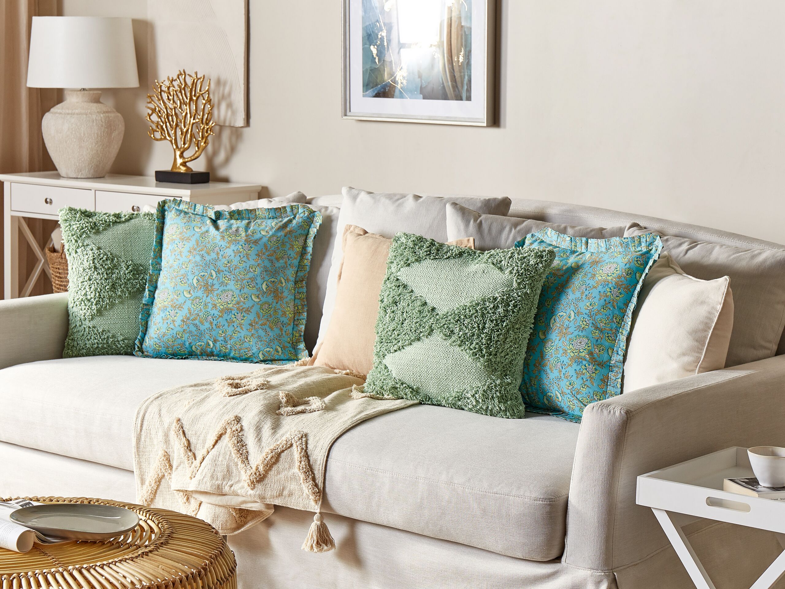 Lot de 2 coussins Impression en bloc Coton Bleu AMOENA 45 x 45 cm ...