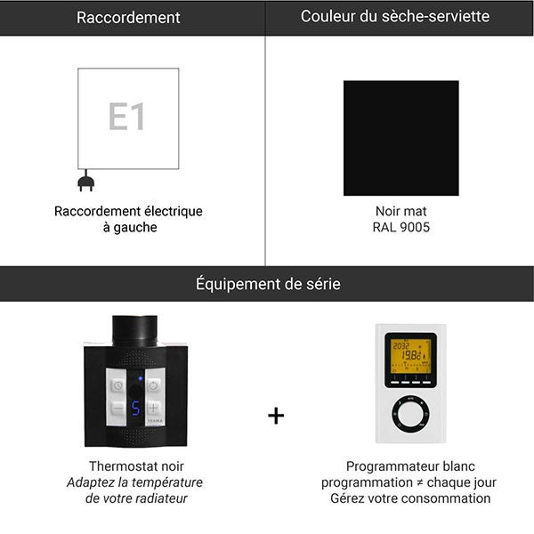 Sèche-serviette électrique programmable noir - HxL : 1470x400 mm - 400 ...