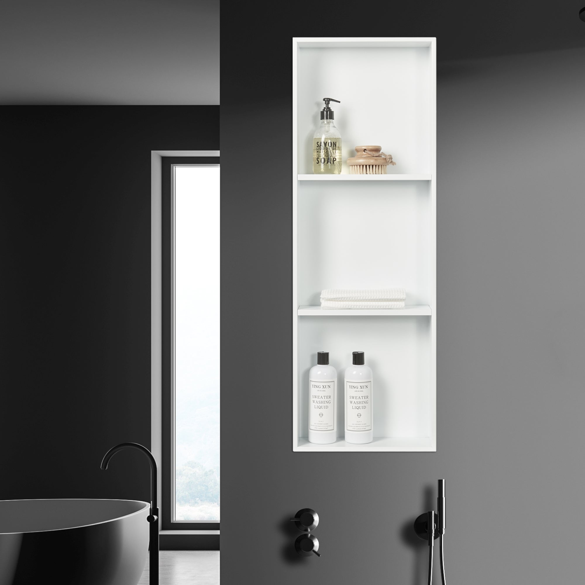 Nicho de ducha Kristinehamn 3 niveles acero inoxidable 92x32x10cm ...