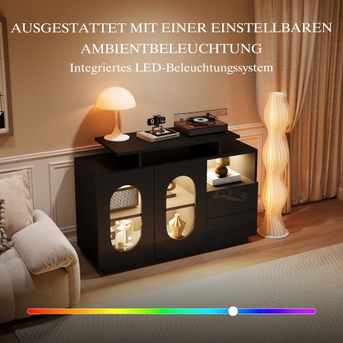Credenza LED Nera con Ante Ovali in Vetro – Design Moderno e Spazio di ...