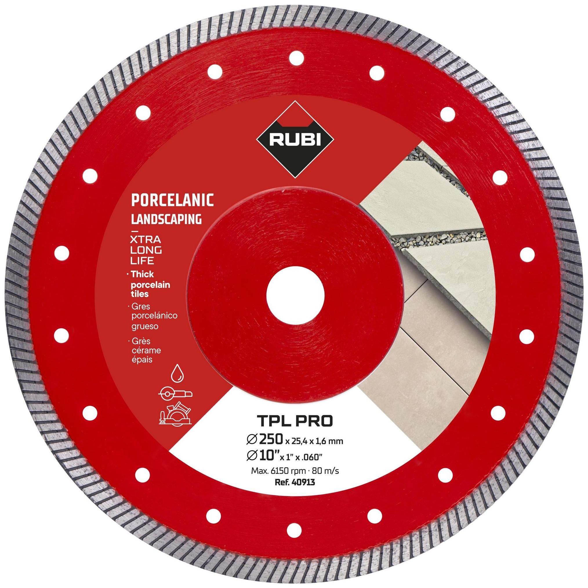 Disque diamant grès cérame TURBO - TPL-EXT PRO RUBI - 250 mm | Leroy Merlin