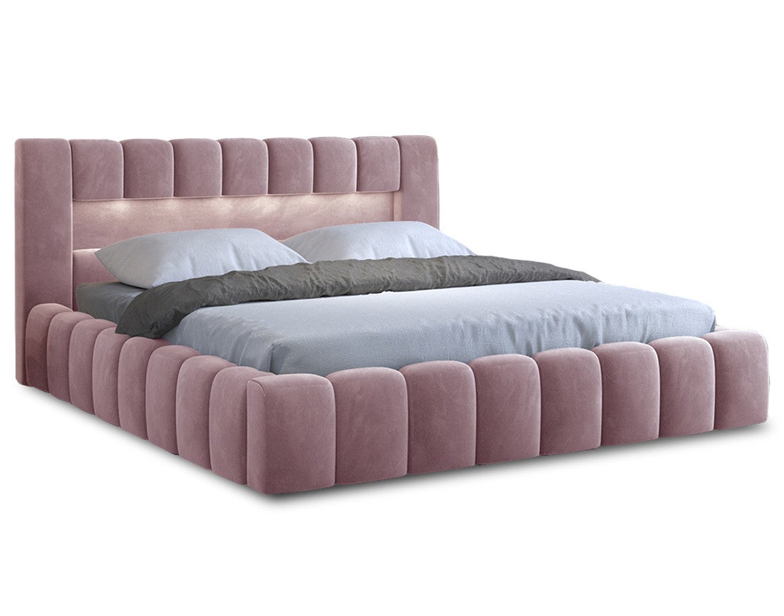 Cleo - lit coffre avec led - 160x200 cm - sommier inclus - en velours ...