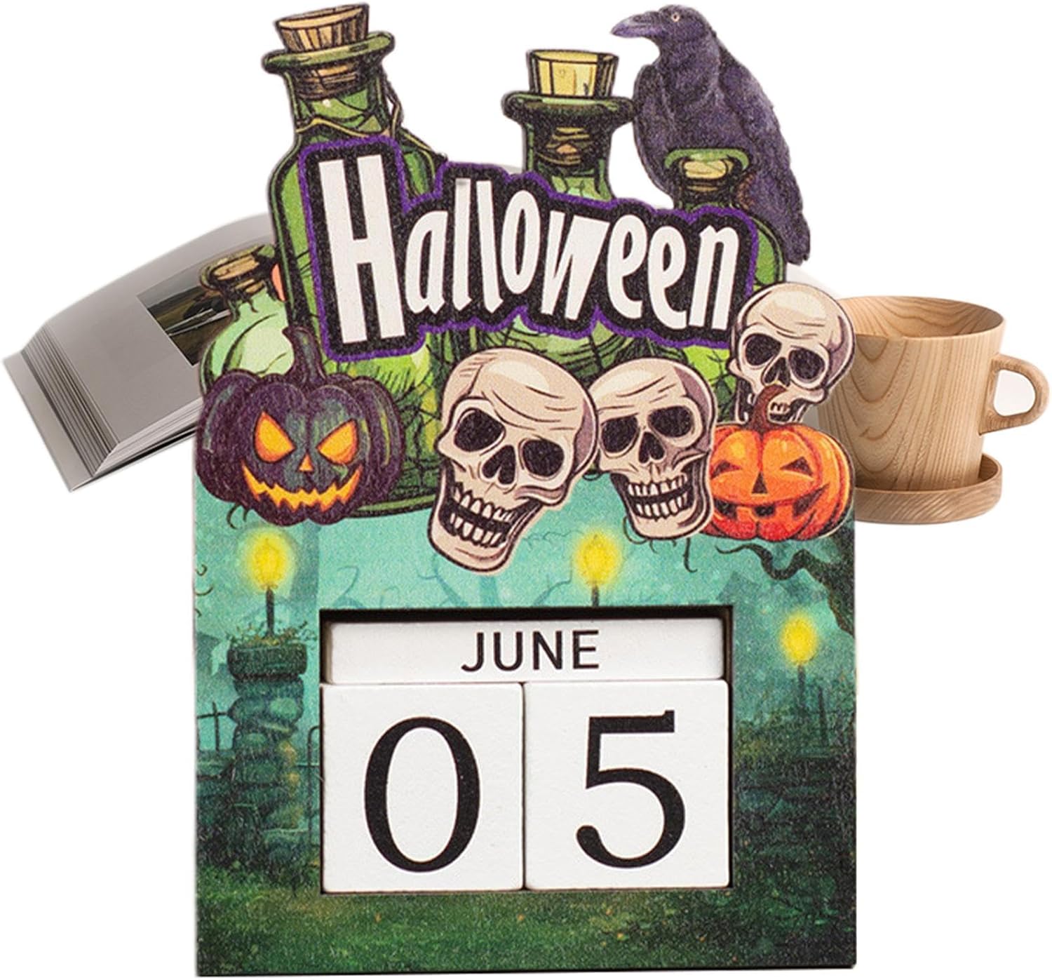 Compte à rebours Halloween 2025, blocs calendrier en bois, décoration ...