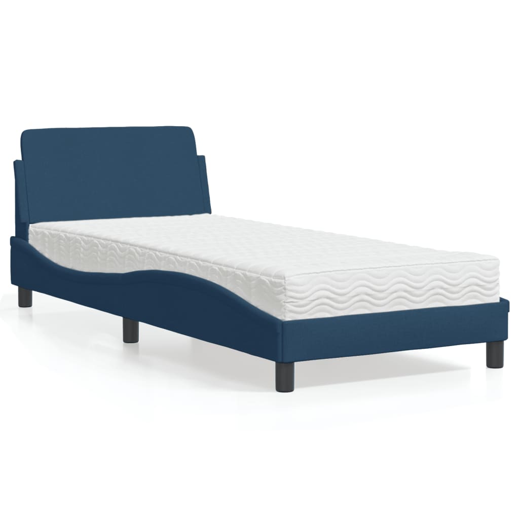 Lit simple | Lit adulte | Lit avec matelas bleu 80x200 cm tissu ...