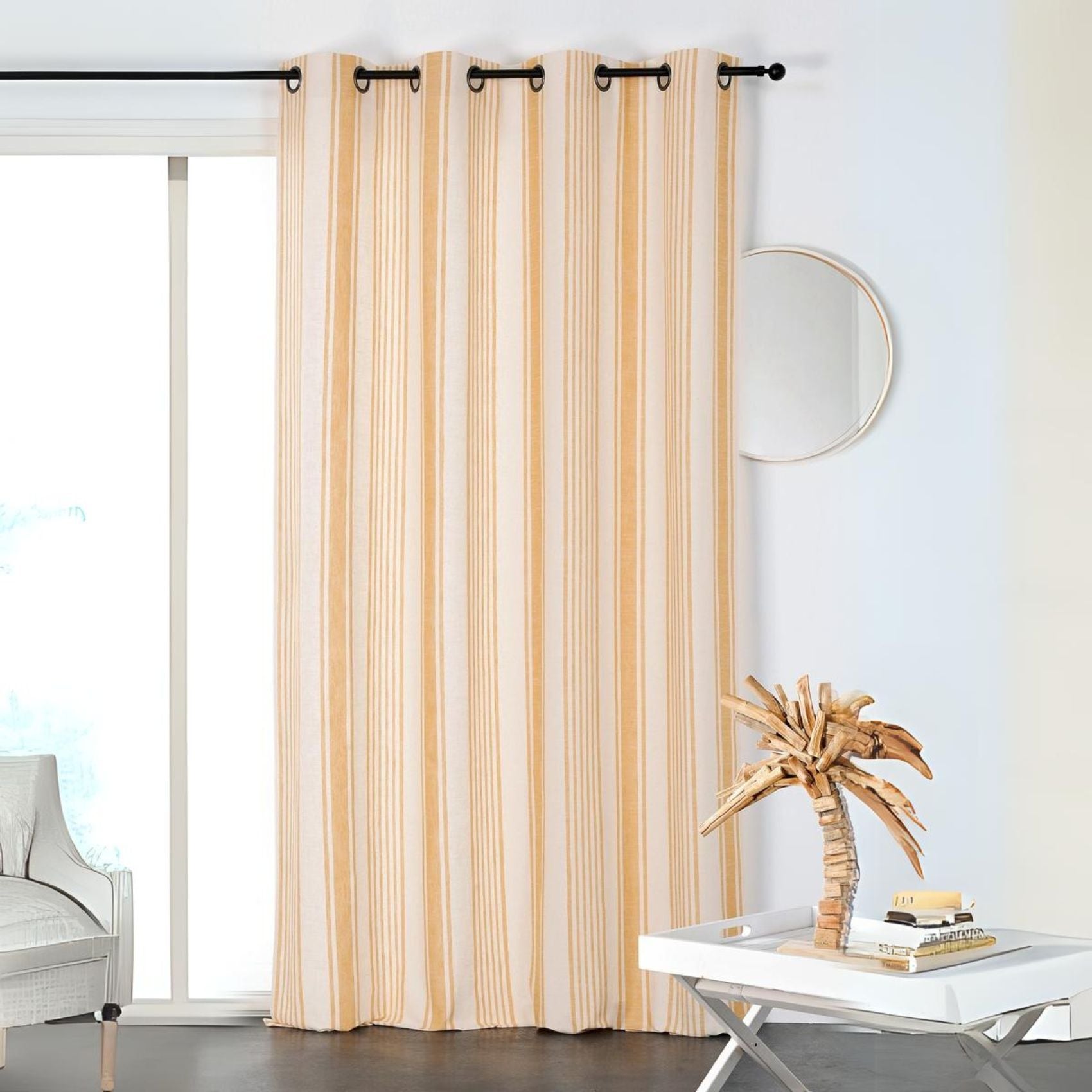 Rideau tamisant - Effet rayures d'antan - Jaune - 145x265 cm ...
