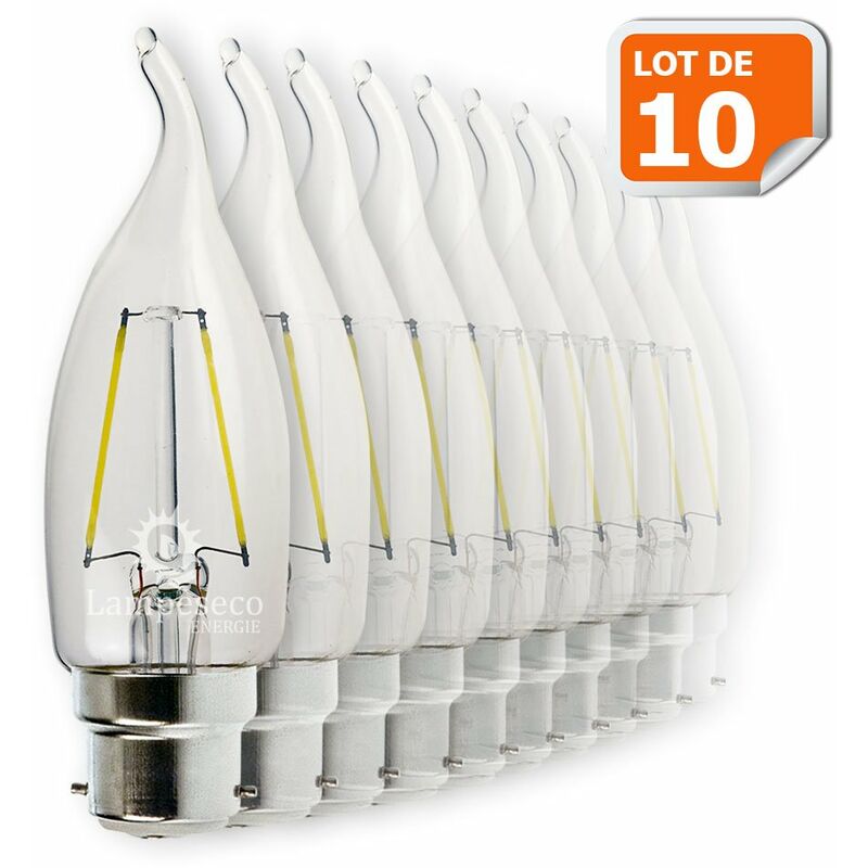 Lot de 10 Ampoules Led Flamme Coup de Vent Filament 4 watt (éq. 42 Watt) Culot B22 à baïonnette ...