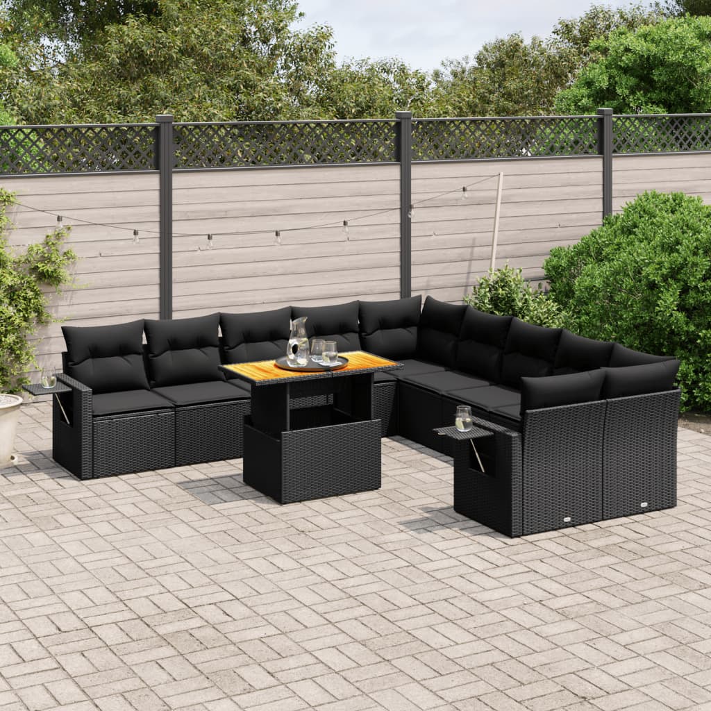 Salon de jardin 11 pcs avec coussins noir résine tressée | Leroy Merlin