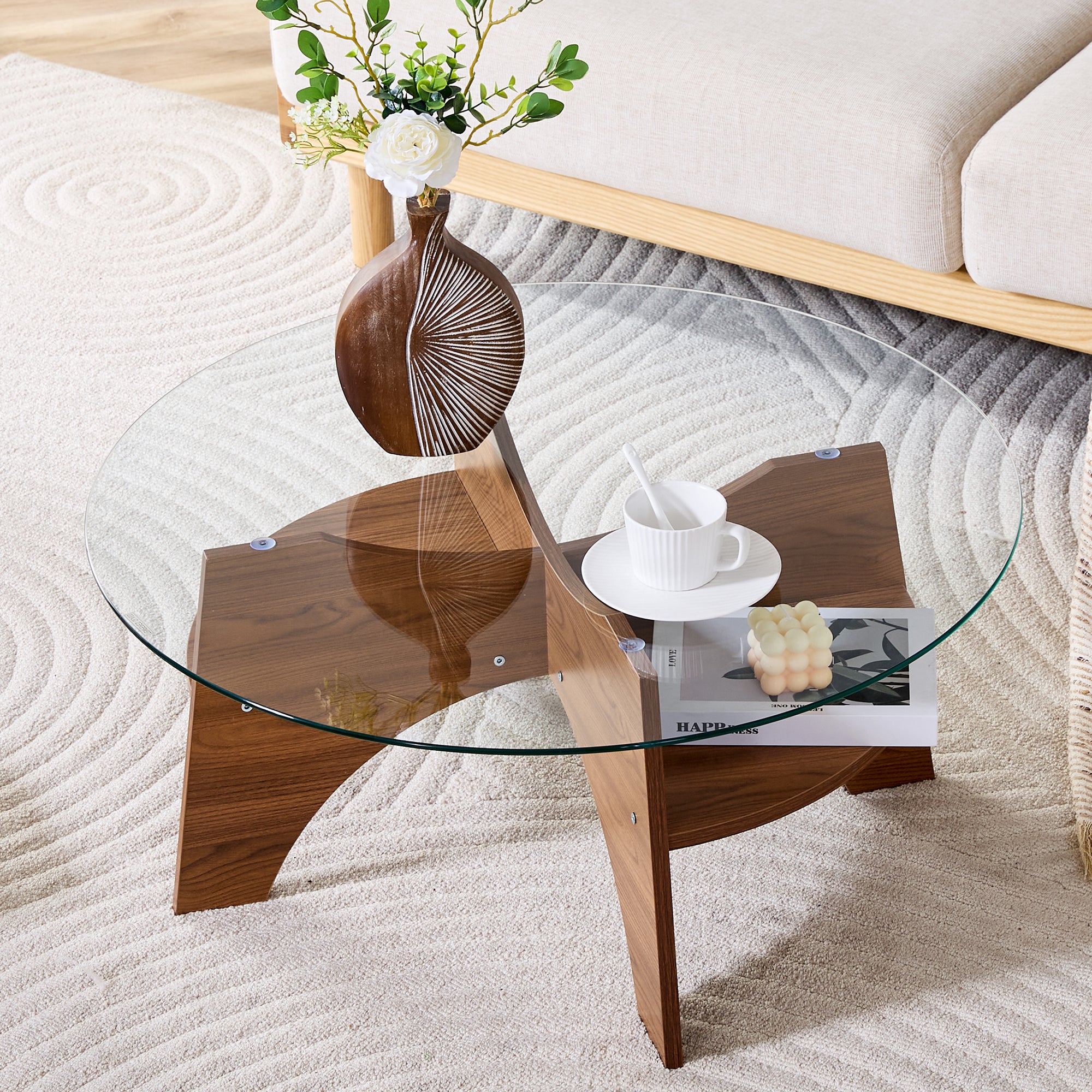 Table Basse avec Plateau en Verre - pour Salon - en MDF et Verre - 80 x ...