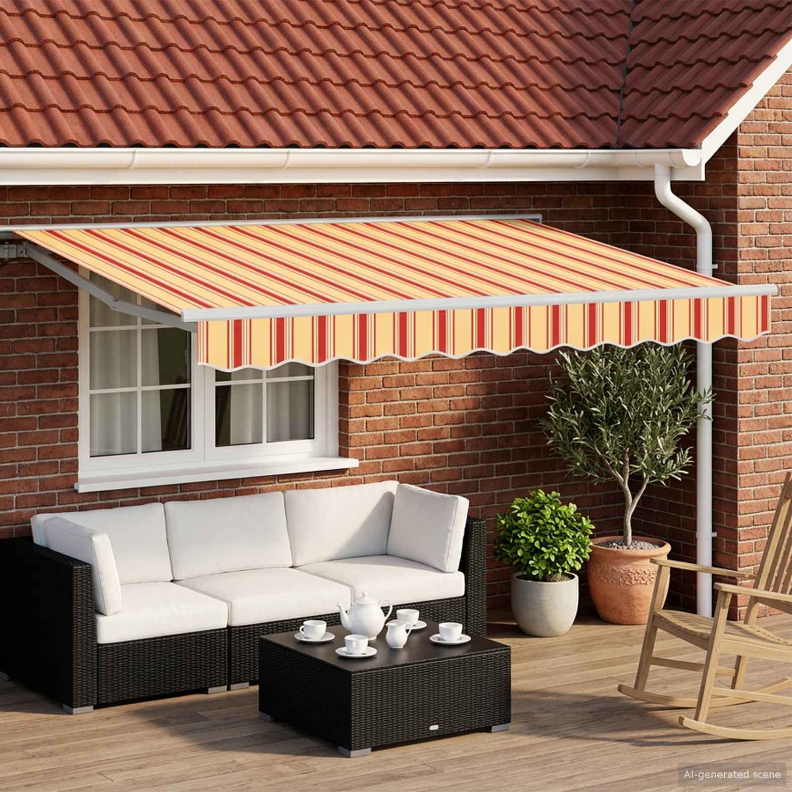 Toldo eléctrico retráctil, amarillo y naranja, 3,5 x 2,5 m | Leroy Merlin