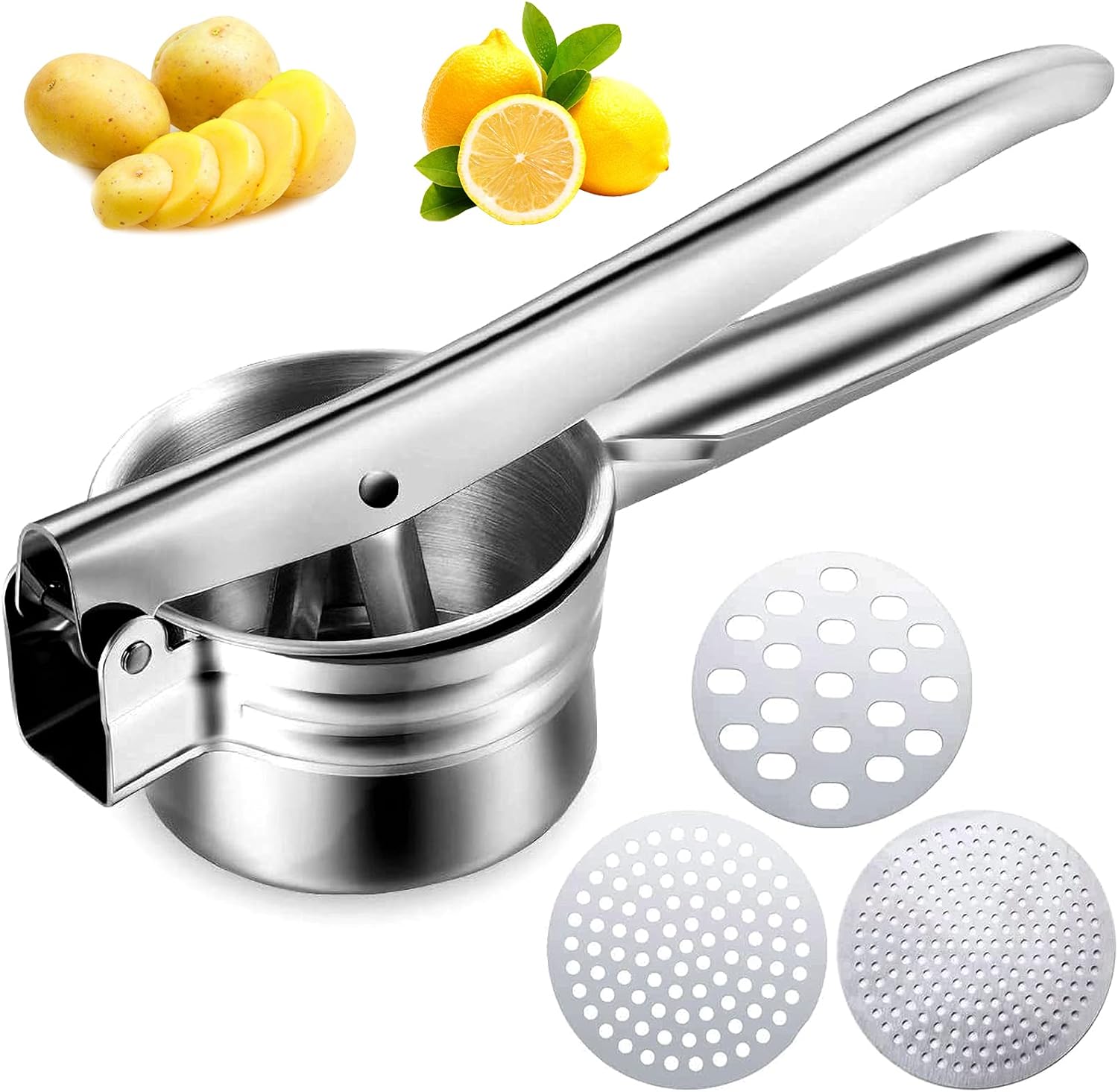 Prensa para puré de acero inoxidable con 3 discos - Prensa manual para ...