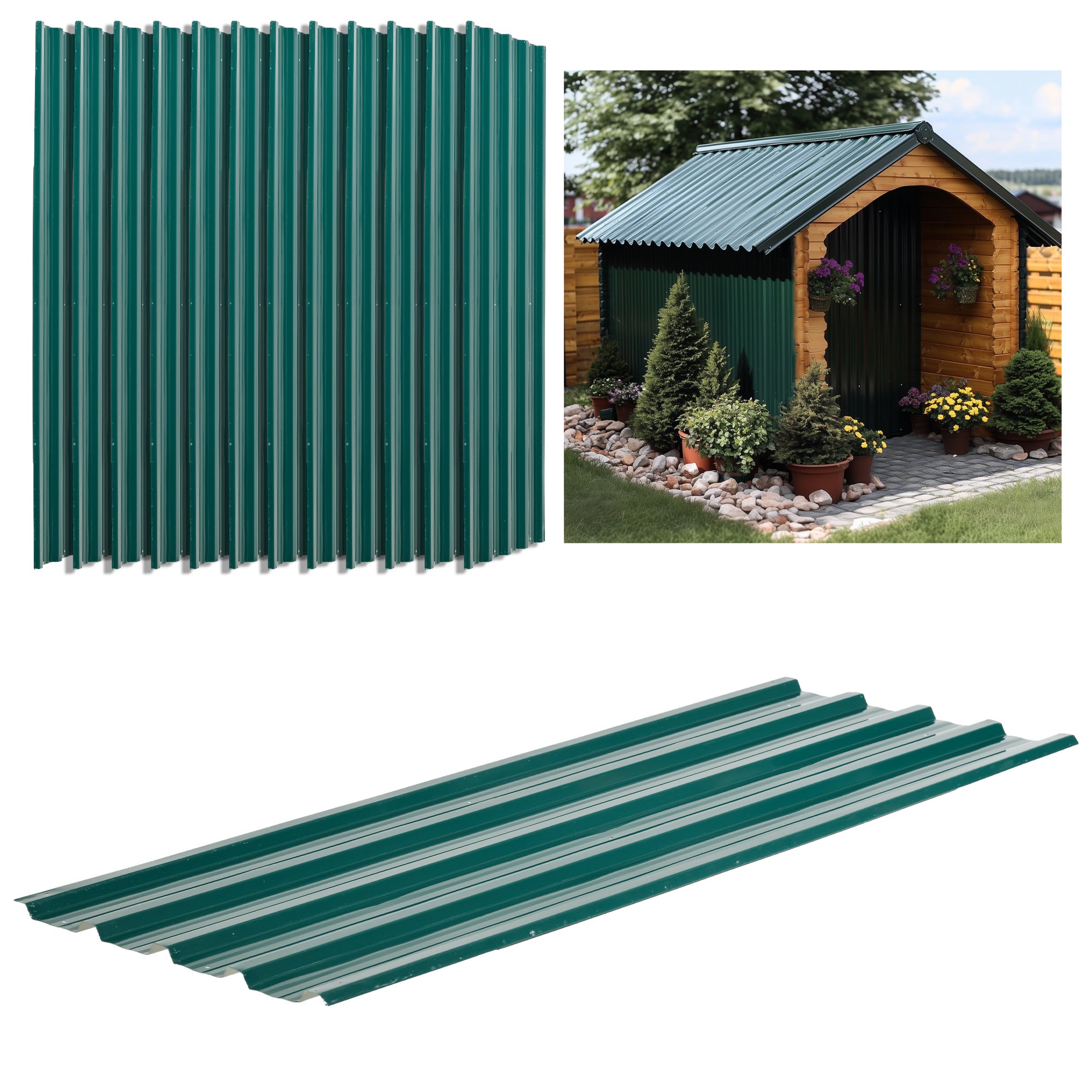 Lot de 12 panneaux en acier galvanisé Résistant aux Intempéries, vert ...